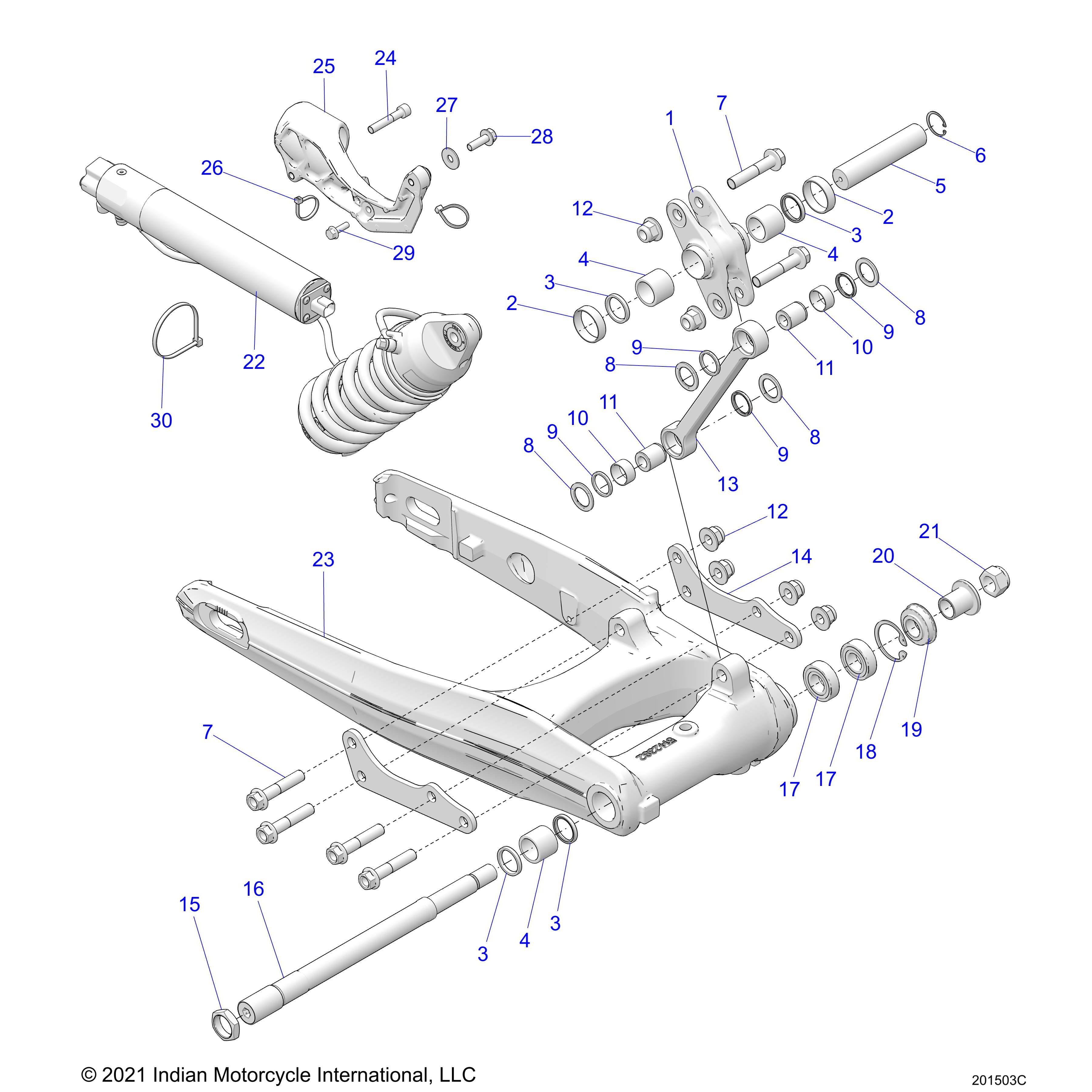 SUSPENSION, REAR ASM., SWING ARM AND SHOCK (E-PRELOAD) - N22LDHRR ALL ...